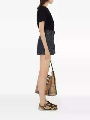 Burberry Belted Checked Denim Shorts