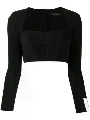 Rokh Cropped Sweetheart Neck Top - Black