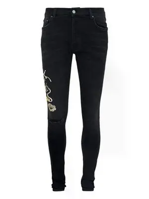 Amiri Dragon Embroidered Jeans - Black