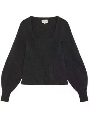 Loulou De Saison Ribbed Knit Jumper With Puff Sleeves - Grey