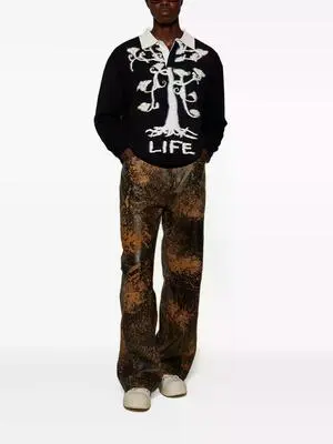 NAHMIAS Brown Distressed Leather Trousers