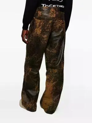 NAHMIAS Brown Distressed Leather Trousers