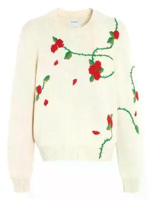 BARRIE Floral Intarsia Cashmere Jumper - Neutrals