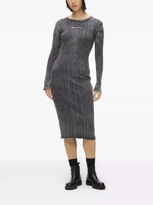 Karl Lagerfeld Ribbed Long-sleeves Midi Dress - Black