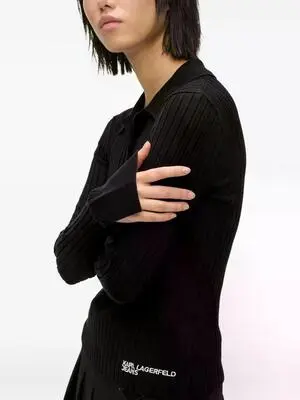 Karl Lagerfeld Ribbed Knitted Polo Shirt - Black