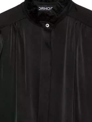 DRHOPE Black Ruffled Neck Button Fastening Long Sleeve Shirt