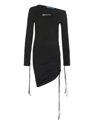 Karl Lagerfeld Off-shoulder Long Sleeve Dress With Drawstring Detail - Black