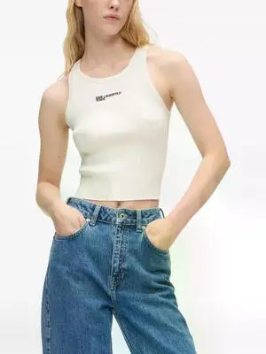 Karl Lagerfeld Ribbed Embroidered Logo Tank Top - Neutrals