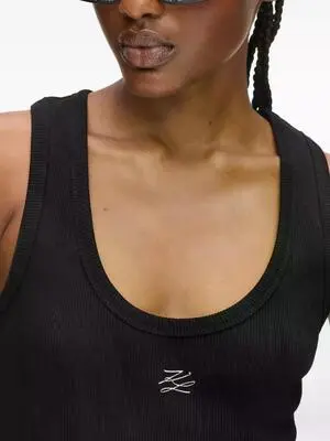 Karl Lagerfeld Ribbed Knit Autograph Detail Racer Back Tank Top