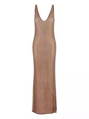 VENUJA VENUJA Crystal-Embellished U-Neck Maxi Dress Neutrals