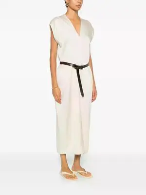Brunello Cucinelli V-neck Midi Dress With Belt