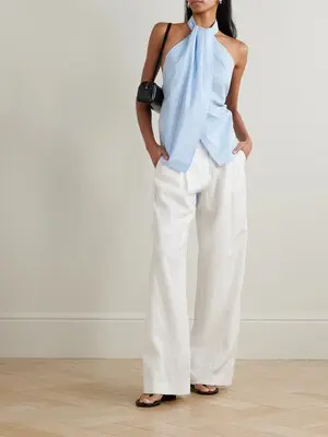 ST. AGNI Open-back Gathered Organic Cotton-poplin Halterneck Top - Blue