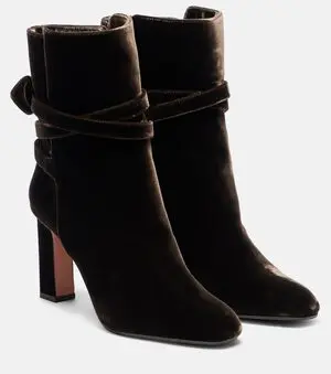 AQUAZZURA Velvet Bow Ankle Boots