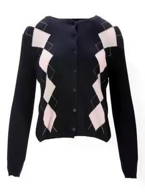 LA ROSE Diamond Pattern Cardigan - Blue