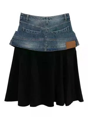 JUUN.J Layered Denim And Cotton Blend Skirt