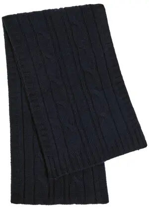 John Smedley Wooton Cable-knit Cashmere And Wool-blend Scarf - Navy