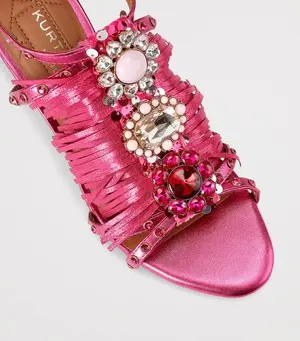 Kurt Geiger Metallic Leather Fringed Embellished Stiletto Sandals - Pink