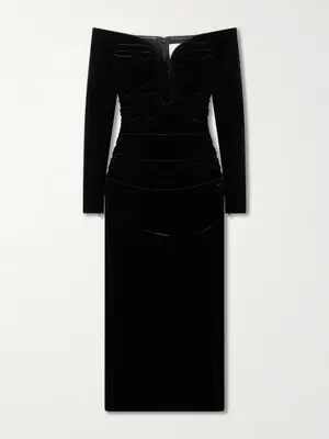 Carolina Herrera Ruched Velvet Plunge Midi Dress