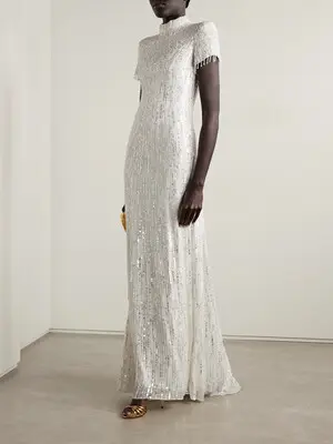 Jenny Packham Madeleine Embellished Chiffon Gown - Neutrals