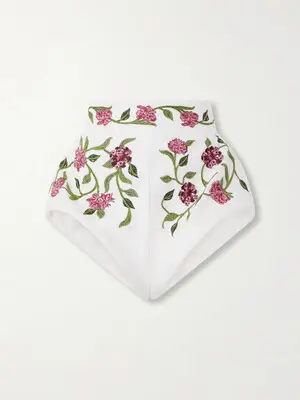 Agua Bendita Floral Embroidered Linen Shorts - Multi