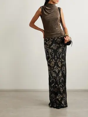 Veronica Beard Medina Embellished Crepe Maxi Skirt
