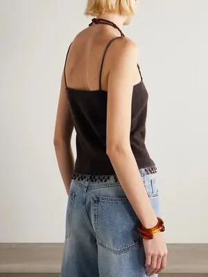 BODE Fringed Bead-embellished Wool And Cashmere-blend Top - Brown