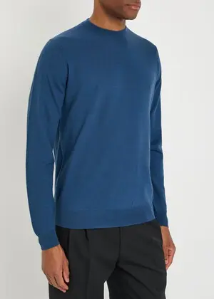 John Smedley Waffle Merino Wool Jumper - Blue