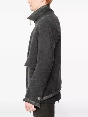 69 Zip-fastening High Neck Jacket With Leather Trim And Buttoned Cuffs