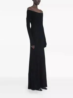 A.W.A.K.E. Mode Off-shoulder Ribbed Knit Maxi Dress - Black