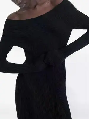 A.W.A.K.E. Mode Off-shoulder Ribbed Knit Maxi Dress - Black