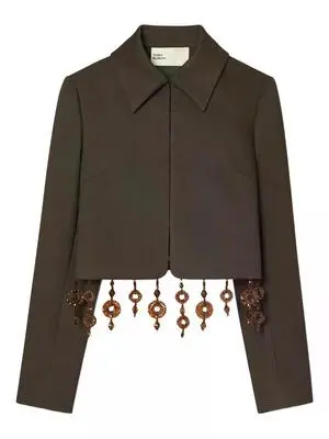 Tory Burch Beaded Crepe Jacket - Brown
