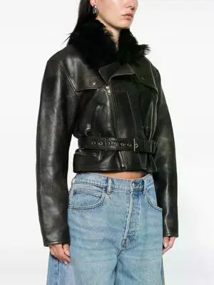 Alex Perry Leather Fur Trimmed Jacket