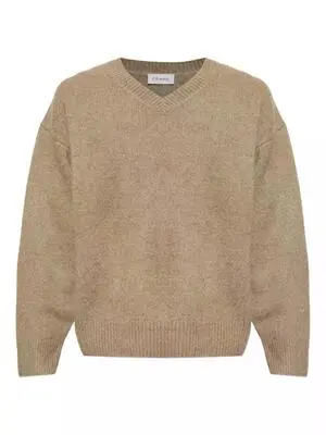 FRAME V-neck Sweater With Ribbed Trim - Brown