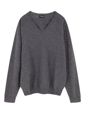 Zegna V-neck Fine Knit Sweater - Grey