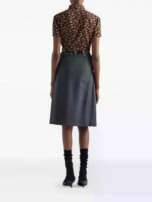 Prada Pleated Leather-strap Midi Skirt - Grey