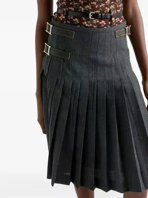 Prada Pleated Leather-strap Midi Skirt - Grey
