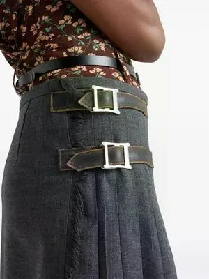 Prada Pleated Leather-strap Midi Skirt - Grey