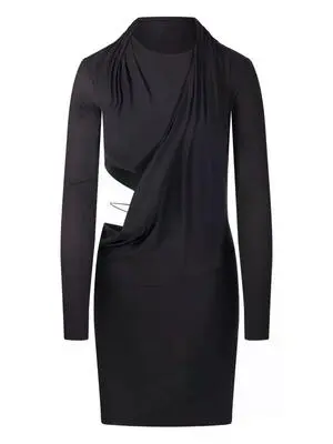 AMAZUIN Draped Cutout Long Sleeve Dress - Brown