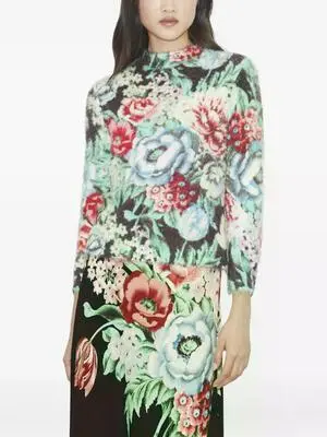 Tory Burch Floral Print Mock Neck Sweater