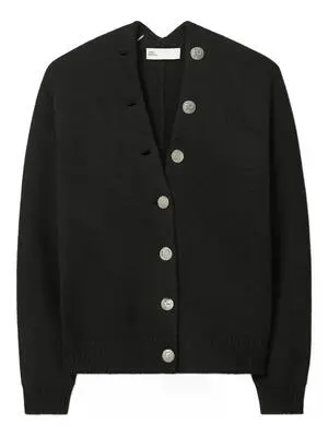 Tory Burch Merino Wool Button Cardigan - Black