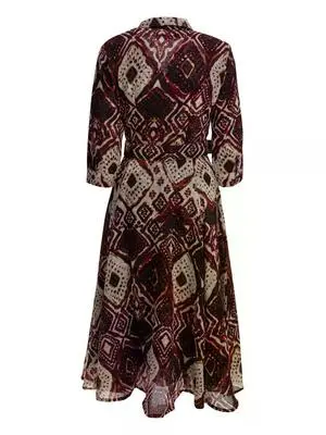 Samantha Sung Belted Geometric Print Midi Dress
