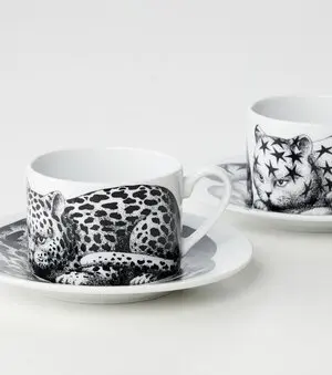 FORNASETTI High Fidelity Set Of 6 Porcelain Teacup And Saucer Set - Black