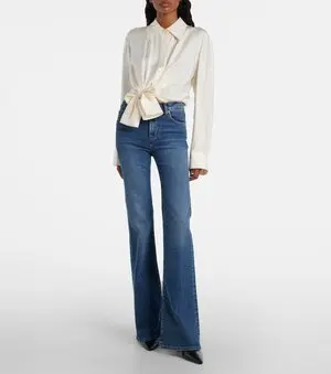 FRAME Icon Long Mid-rise Flared Jeans - Blue