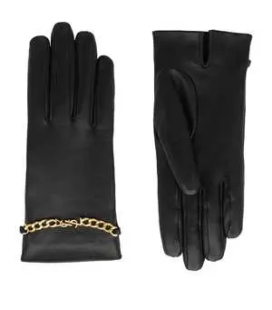 Saint Laurent Leather Gloves With Cashmere Lining And Chain Detail - Black