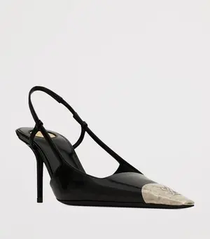 Saint Laurent Jeanne Slingback Pumps With Silver-tone Cap Toe - Black