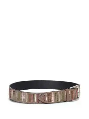 Orciani Embroidered Detail Leather Belt - Grey
