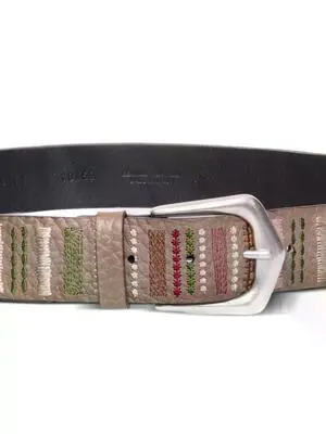 Orciani Embroidered Detail Leather Belt