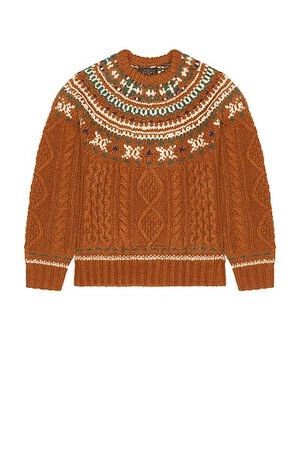 BEAMS Nordic Fair Isle Cable Knit Sweater
