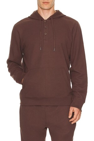 Onia Onia Waffle Half Button Hoodie Java