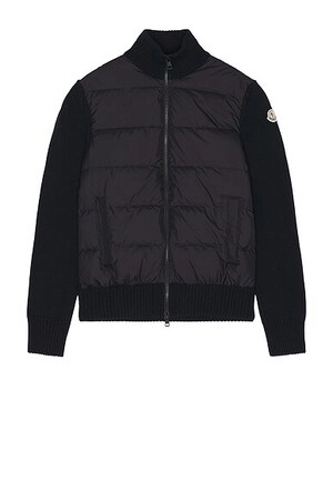 Moncler Zip Up Cardigan With Padded Ripstop And Knit Sleeves
